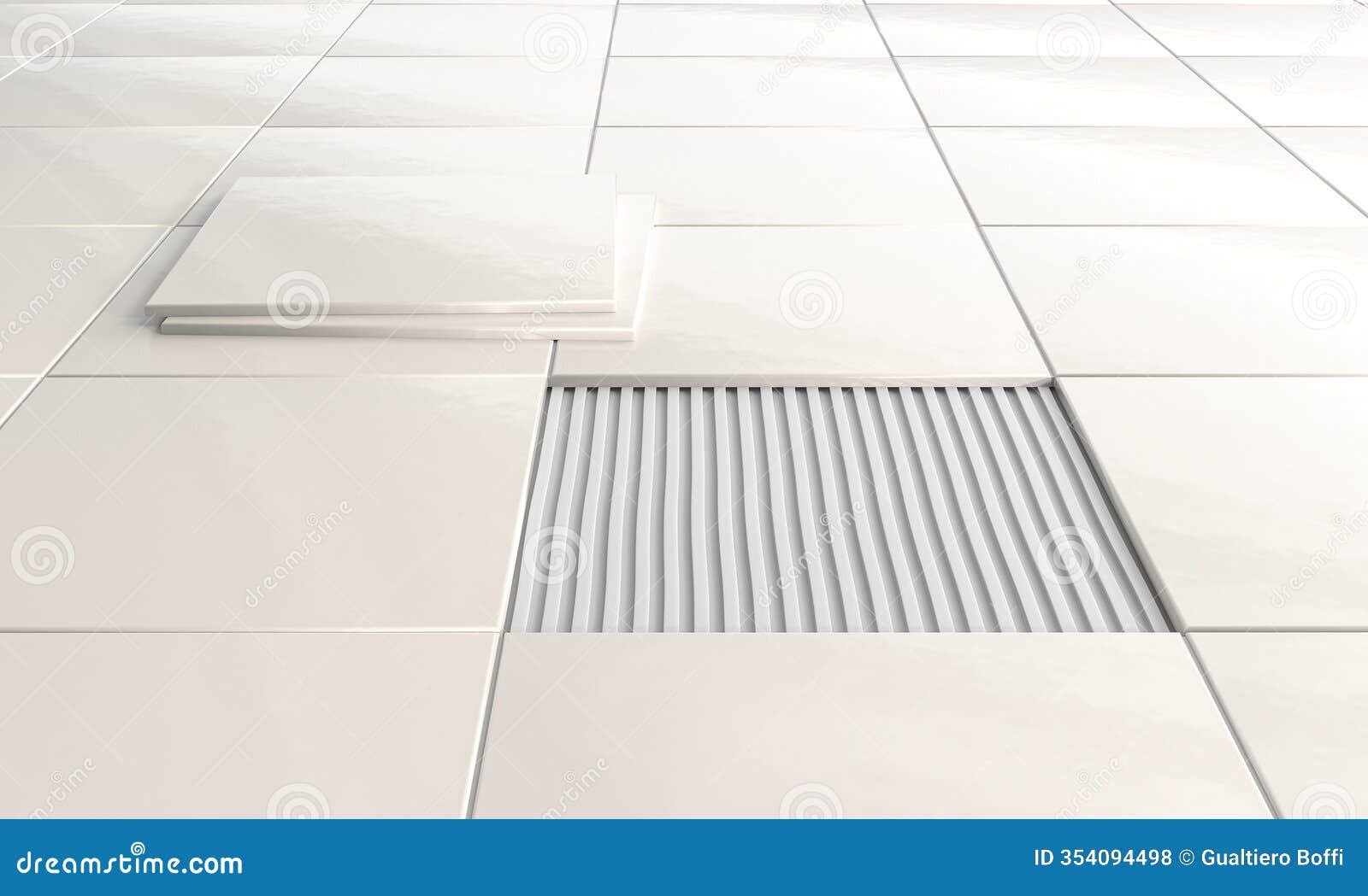 Installing White Square Ceramic Tiles Stock Illustration - Illustration ...