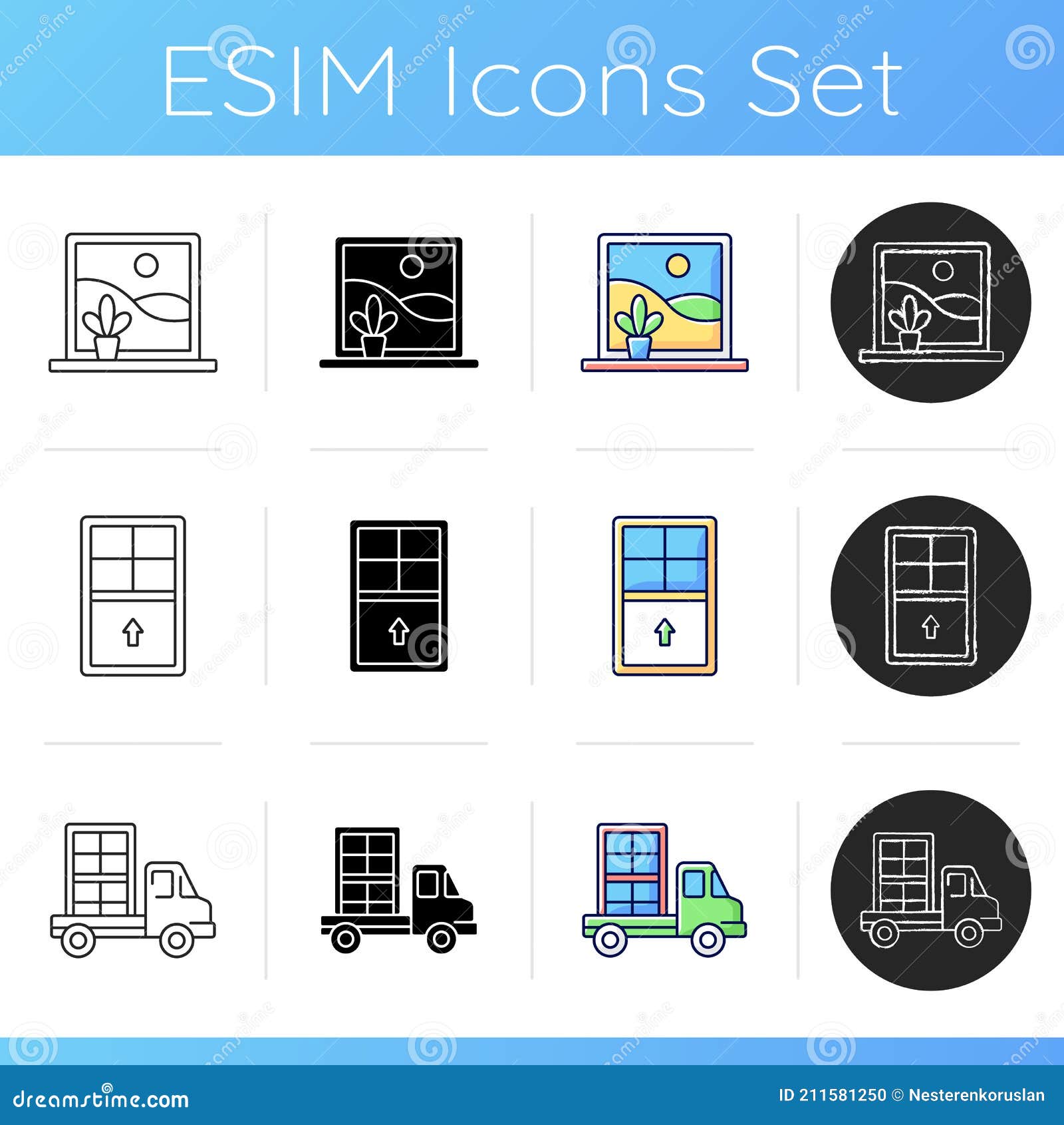 Installing Windows and Doors Icons Set Stock Vector - Illustration of ...