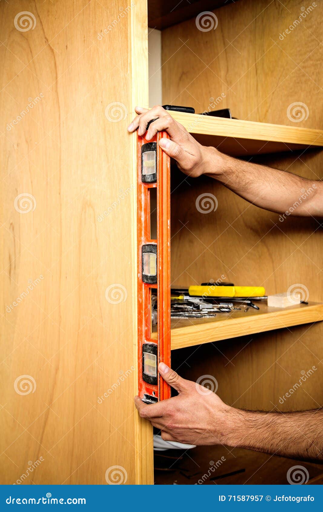 Installing Wooden Drawer Closet Stock Image - Image of male, person ...