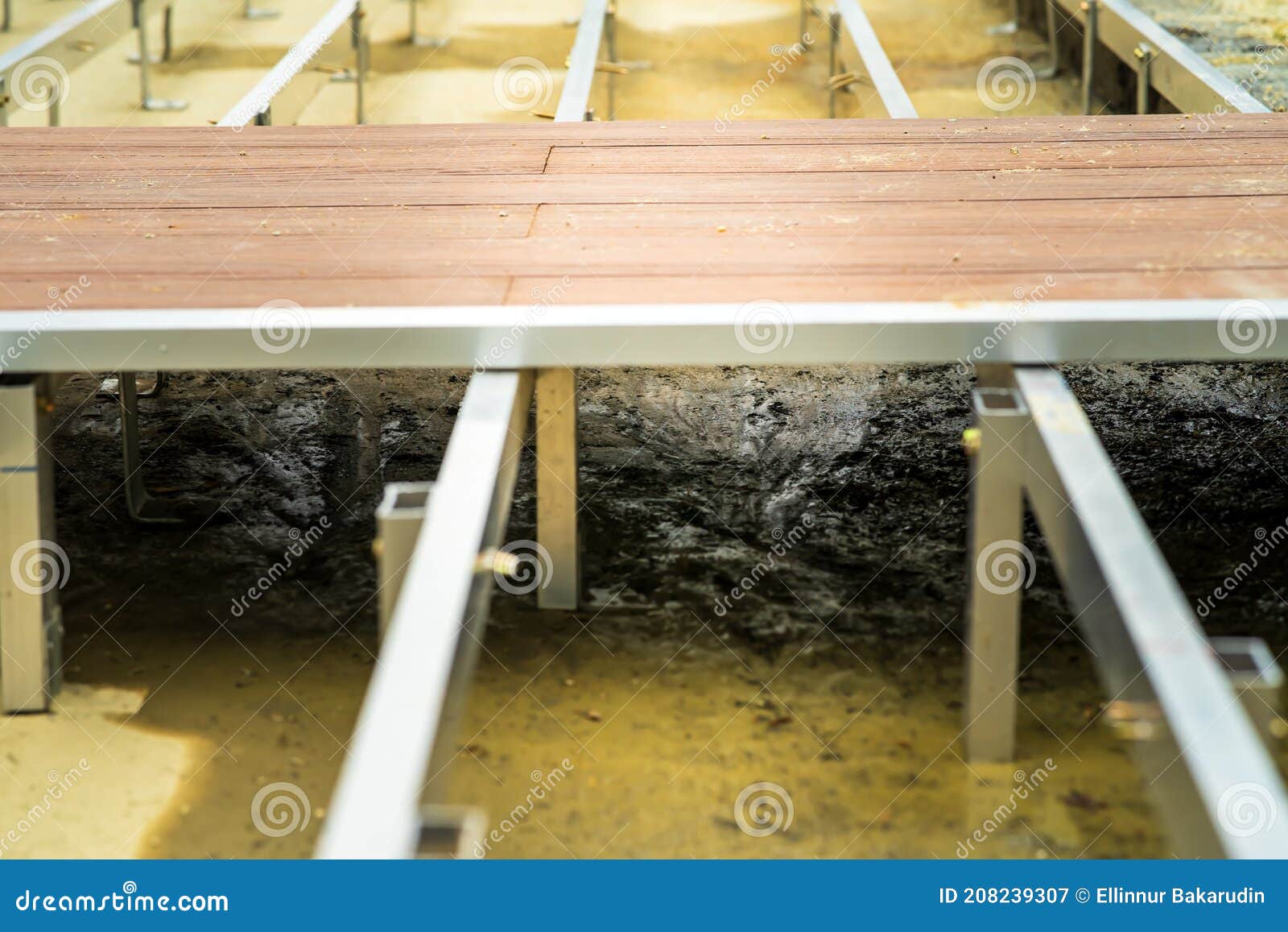 Installing Wooden Floor Platform in a Construction Site Stock Image ...