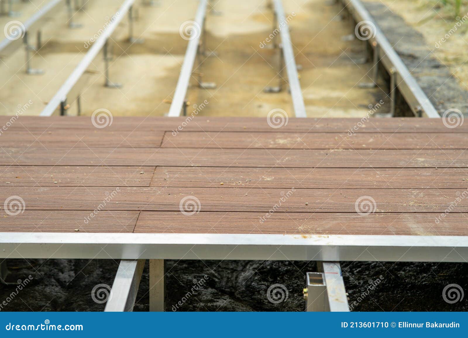 Installing Wooden Floor Platform in a Construction Site Stock Photo ...