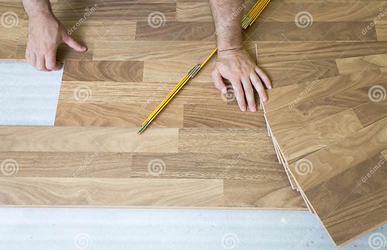 Installing Wooden Laminate Flooring Stock Image - Image of hardwood ...