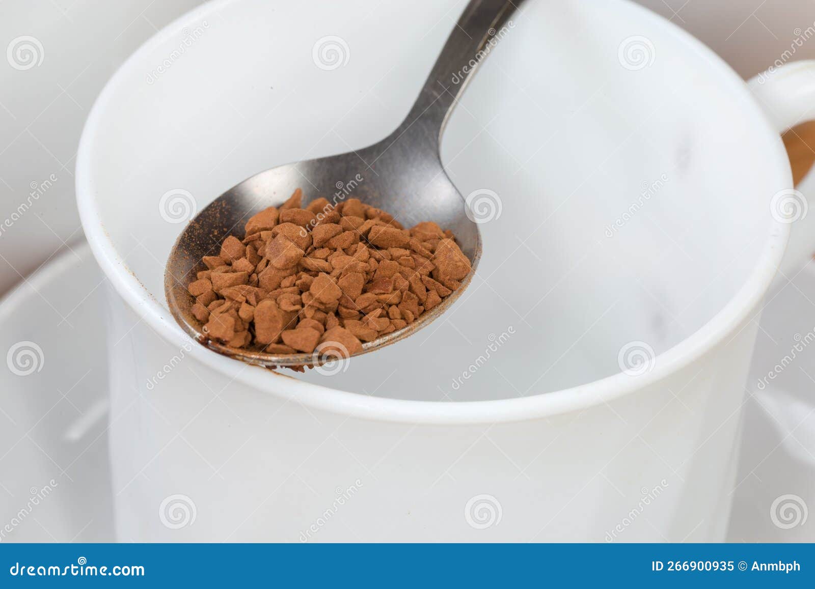 Instant Coffee Granules in Spoon Atop Empty Cup Close-up Stock Image ...