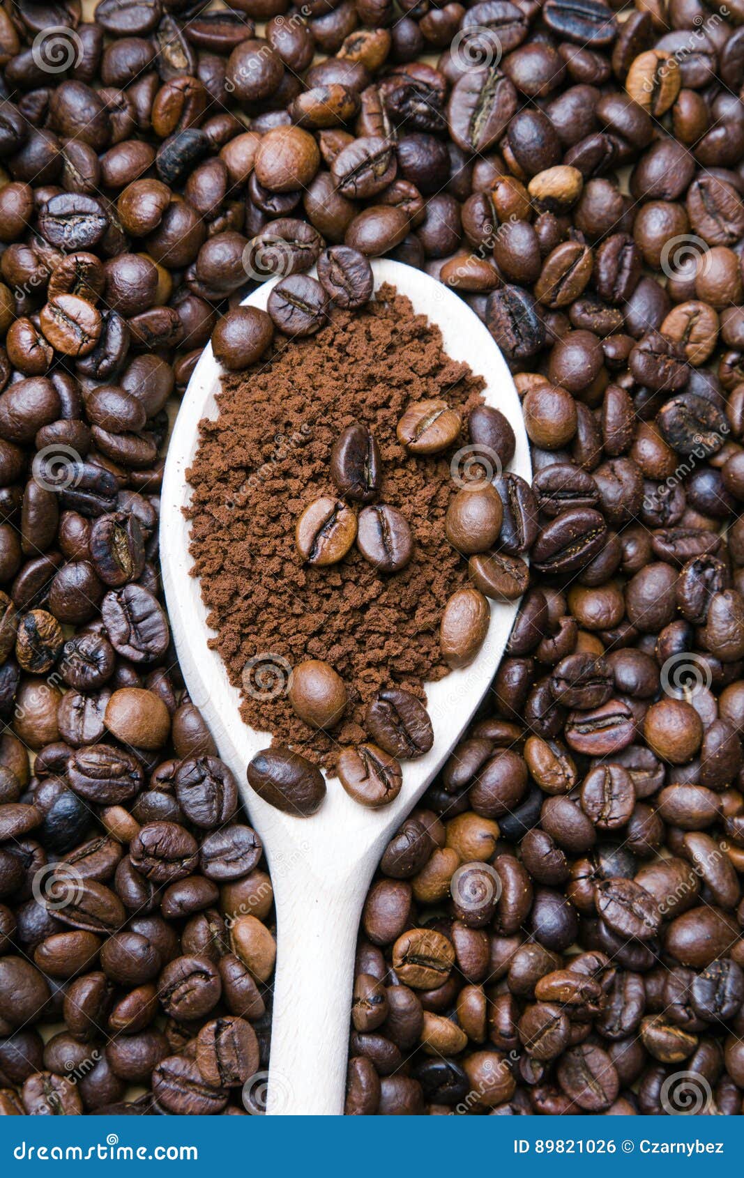 Instant Coffee in Spoon on Coffee Beans Stock Photo - Image of black ...