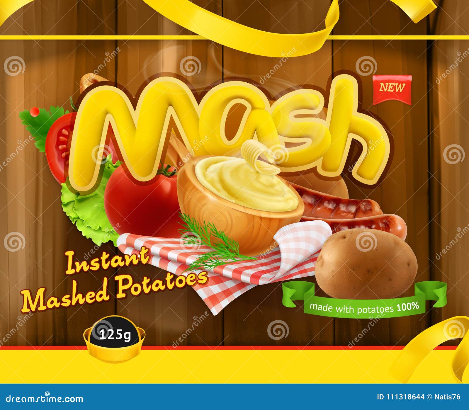 Instant Mashed Potato Container Template. Cartoon Vector ...