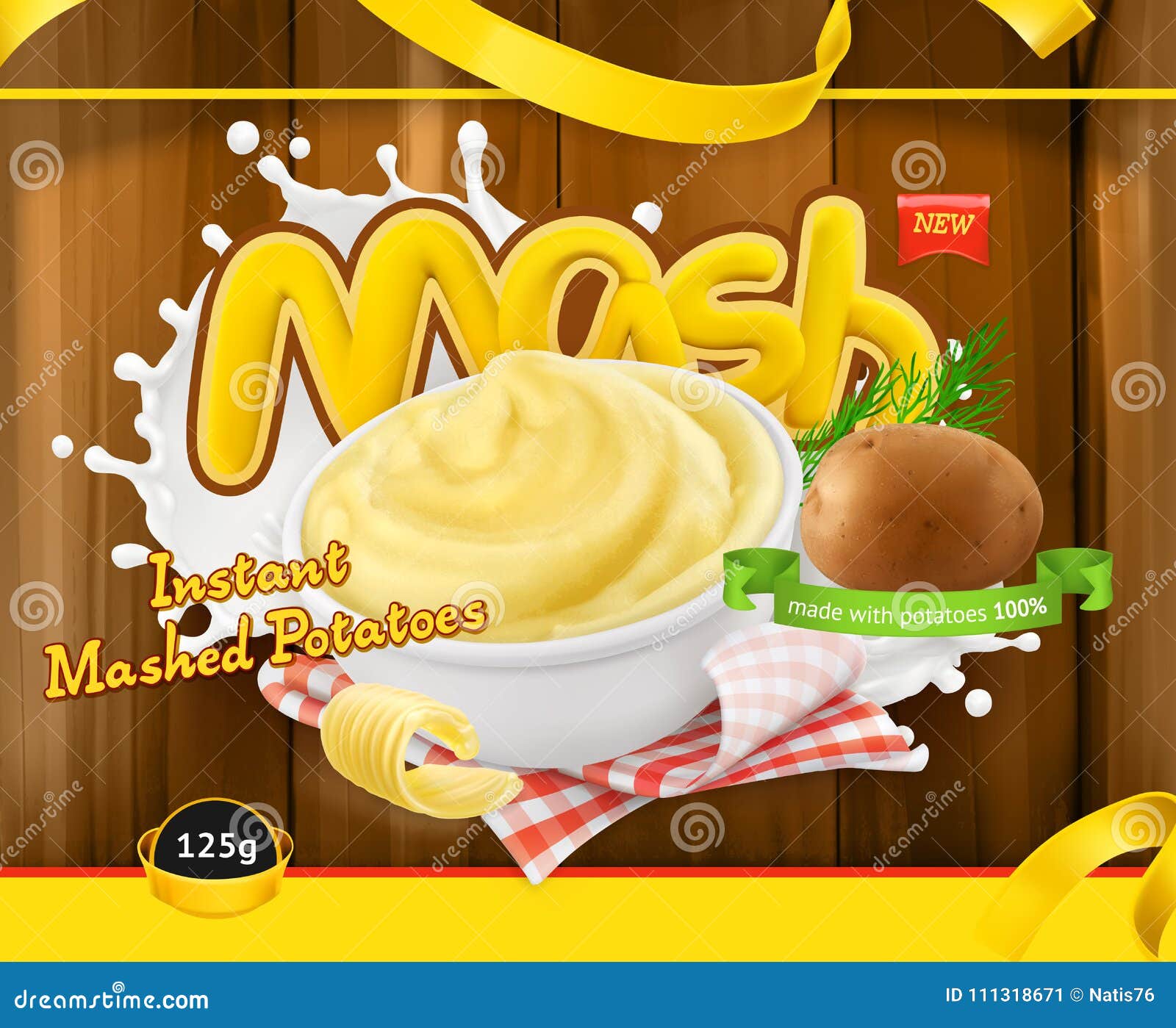 Instant Mashed Potatoes. Design Packaging Vector Template Stock Vector ...