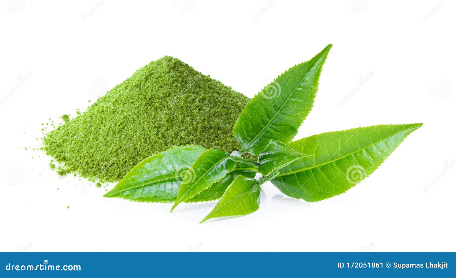 Instant Matcha Green Tea with Leaf on White Stock Image - Image of ...