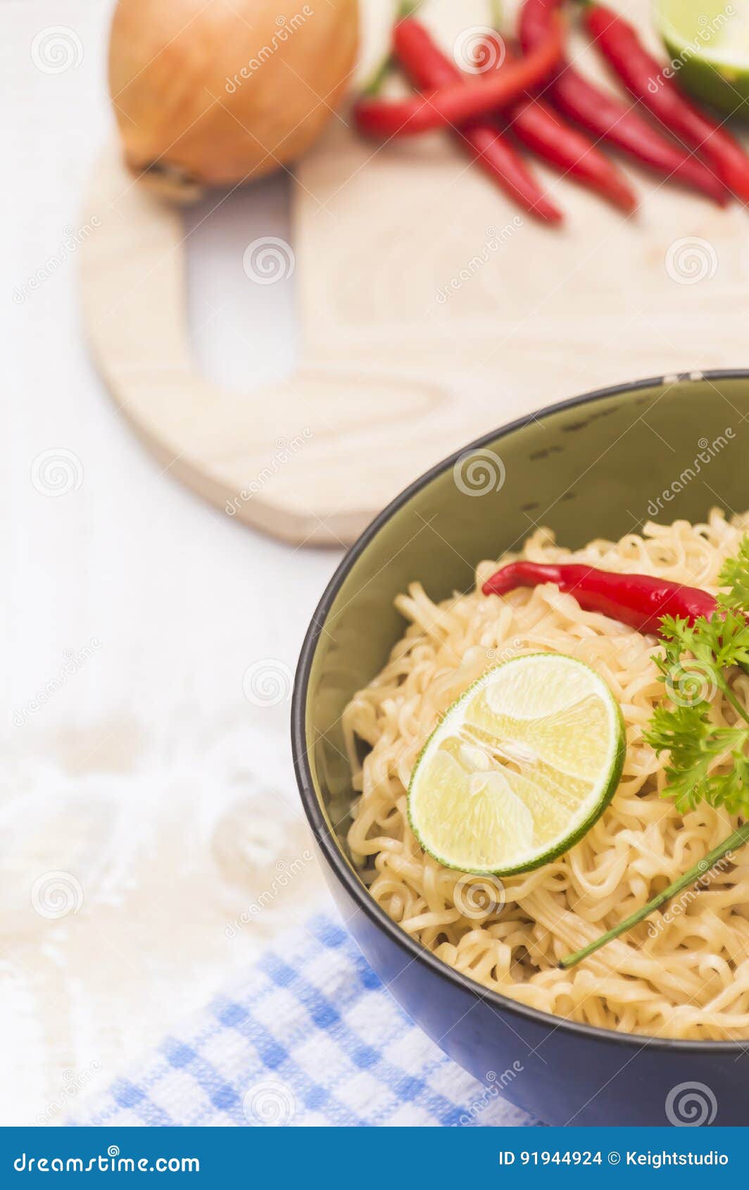 Instant noodles in bowl. stock photo. Image of asian - 91944924