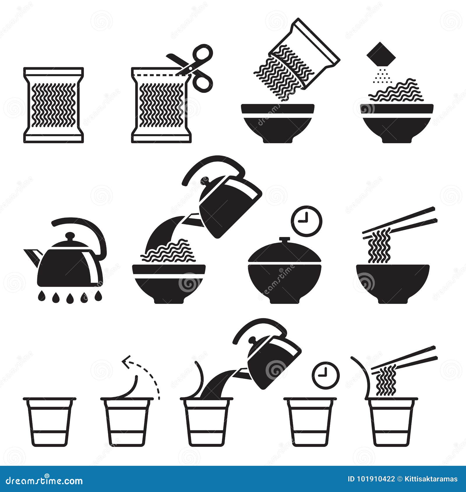 Instant Noodles Icon Set Cartoon Vector | CartoonDealer.com #122601337
