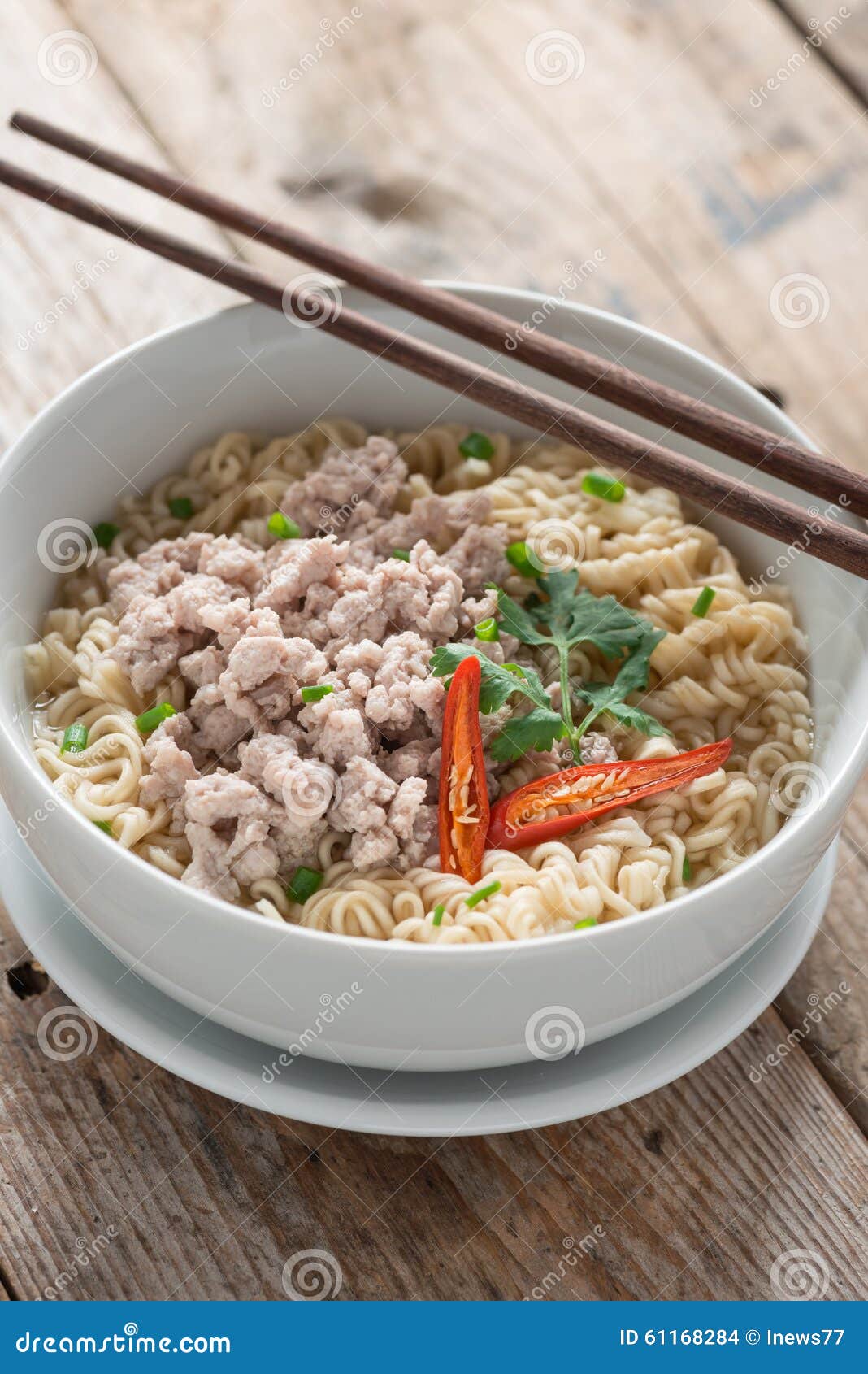 Instant Noodles with Minced Pork in White Bowl. Stock Photo - Image of ...