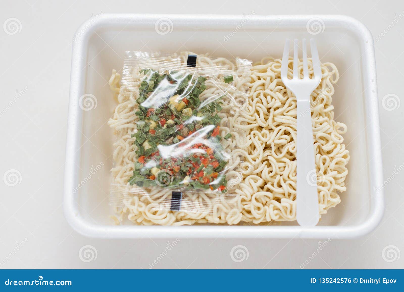 Instant Noodles on Plastic Container Stock Photo - Image of meat, dish ...
