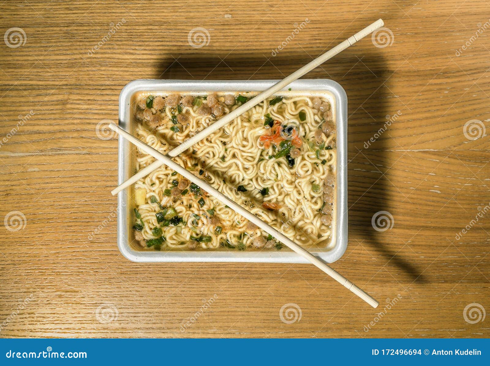 Instant Noodles in a Plastic Container with Wooden Sticks Stock Photo ...