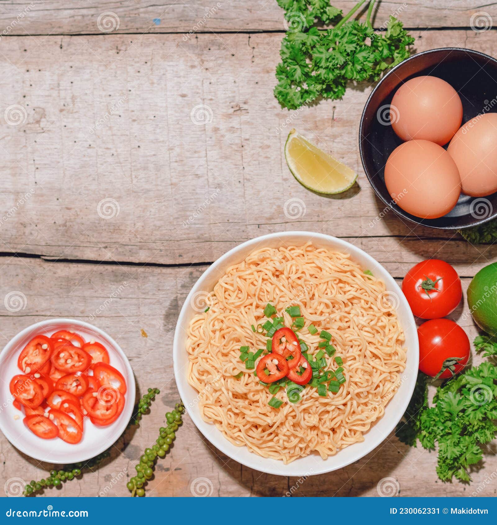 Instant Noodles with Vegetable Isolated on Wooden Table Stock Image ...