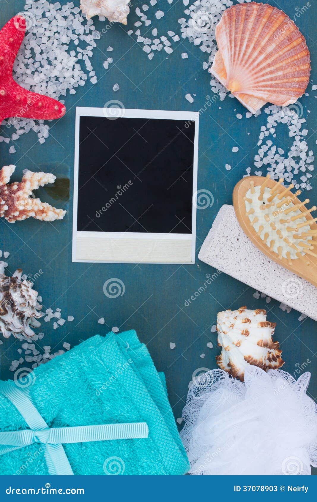 Instant Photo with Frame of Sea Salt and Shells Stock Image - Image of ...