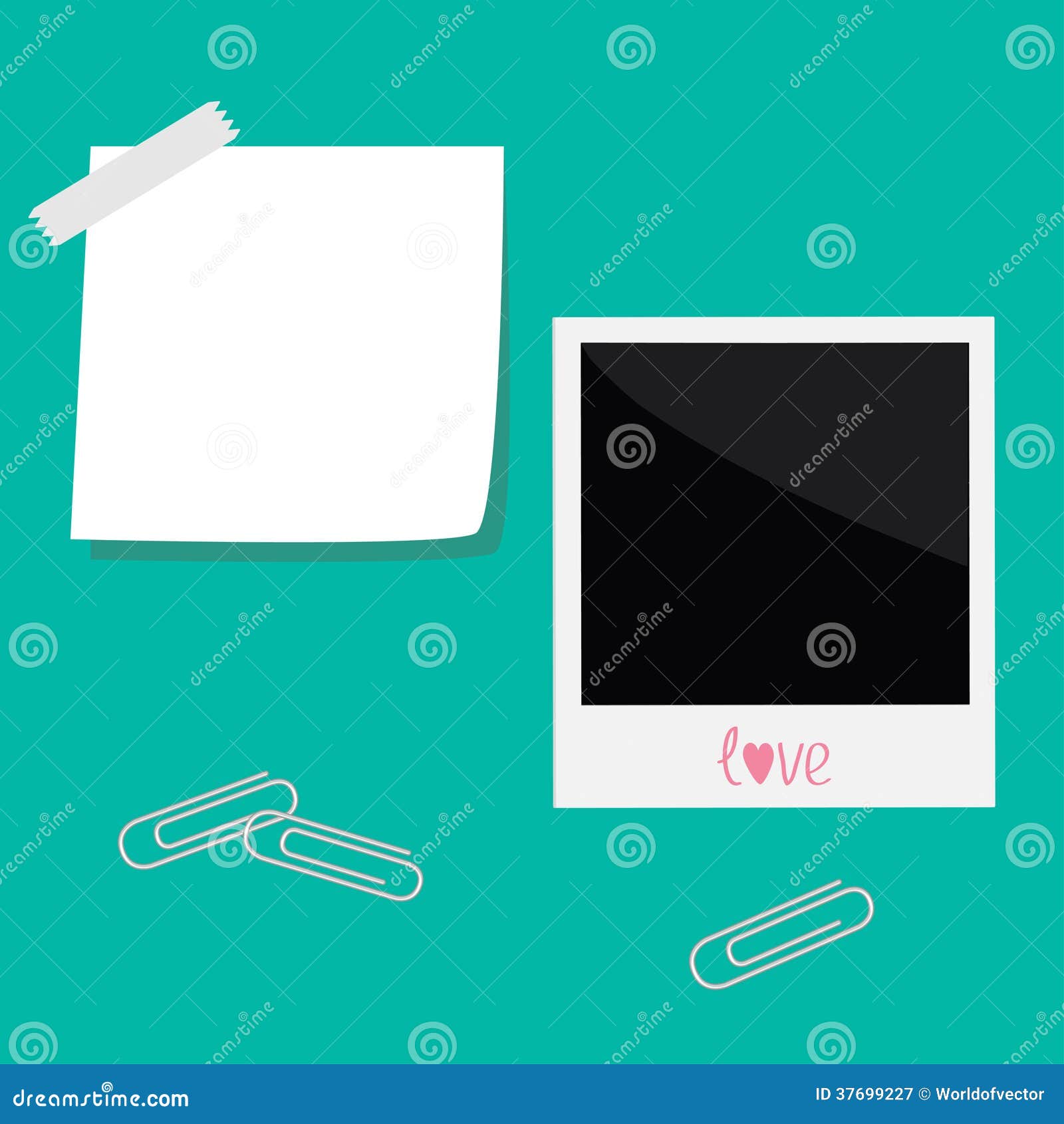 Instant Photo, Sticker with Tape and Paperclips Stock Vector ...