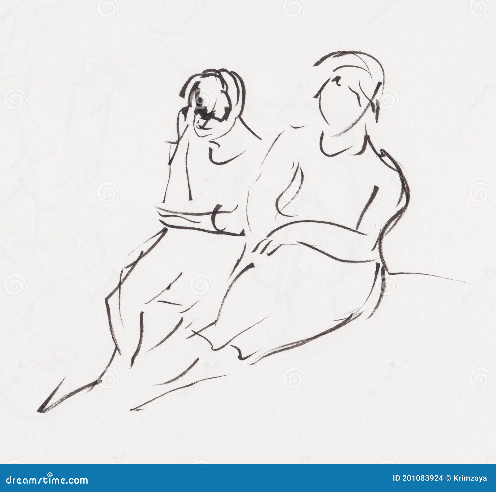 Instant Sketch, Two Girls Resting Stock Illustration - Illustration of ...