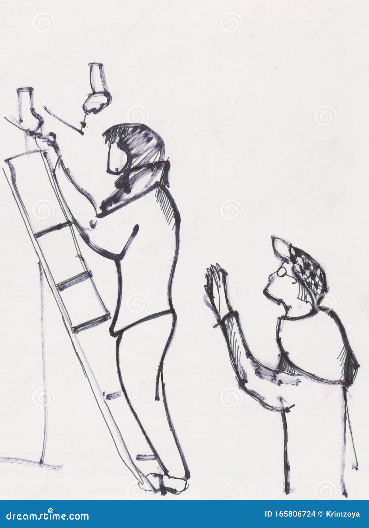 Instant sketch, two men stock illustration. Illustration of drawn ...