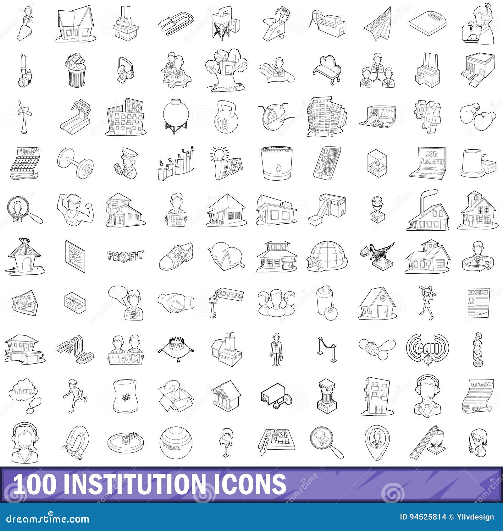100 Institution Icons Set, Outline Style Stock Vector - Illustration of ...