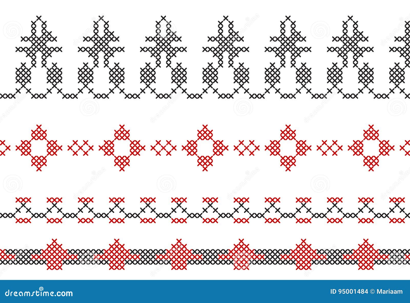 Stitch Borders Seamless Pattern. Color Sewing Seams Vector Illustration ...