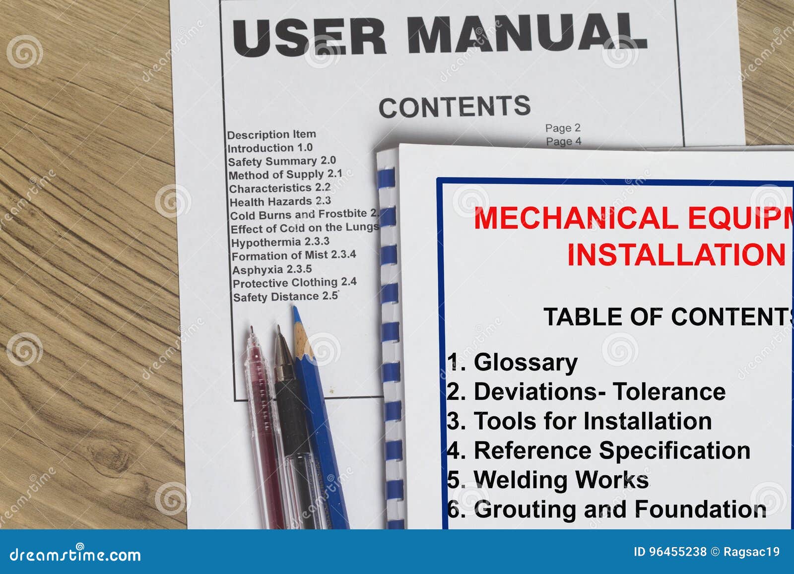 Instruction Manual of an Equipment with Table of Contents Stock Photo ...