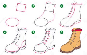 Instructions for Drawing Boot. Step by Step. Stock Vector ...