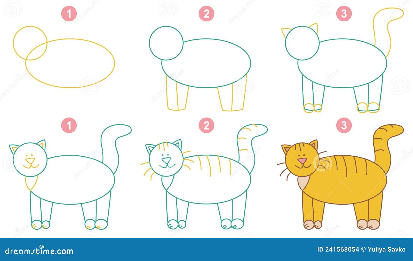 Instructions for Drawing Cat. Step by Step. Stock Vector - Illustration ...