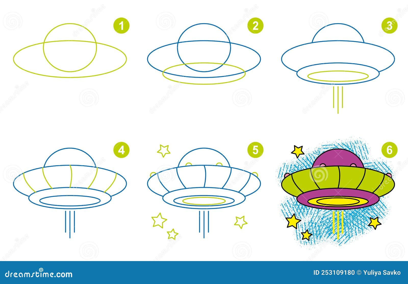 Instructions for Drawing UFO. Step by Step. Stock Vector - Illustration ...