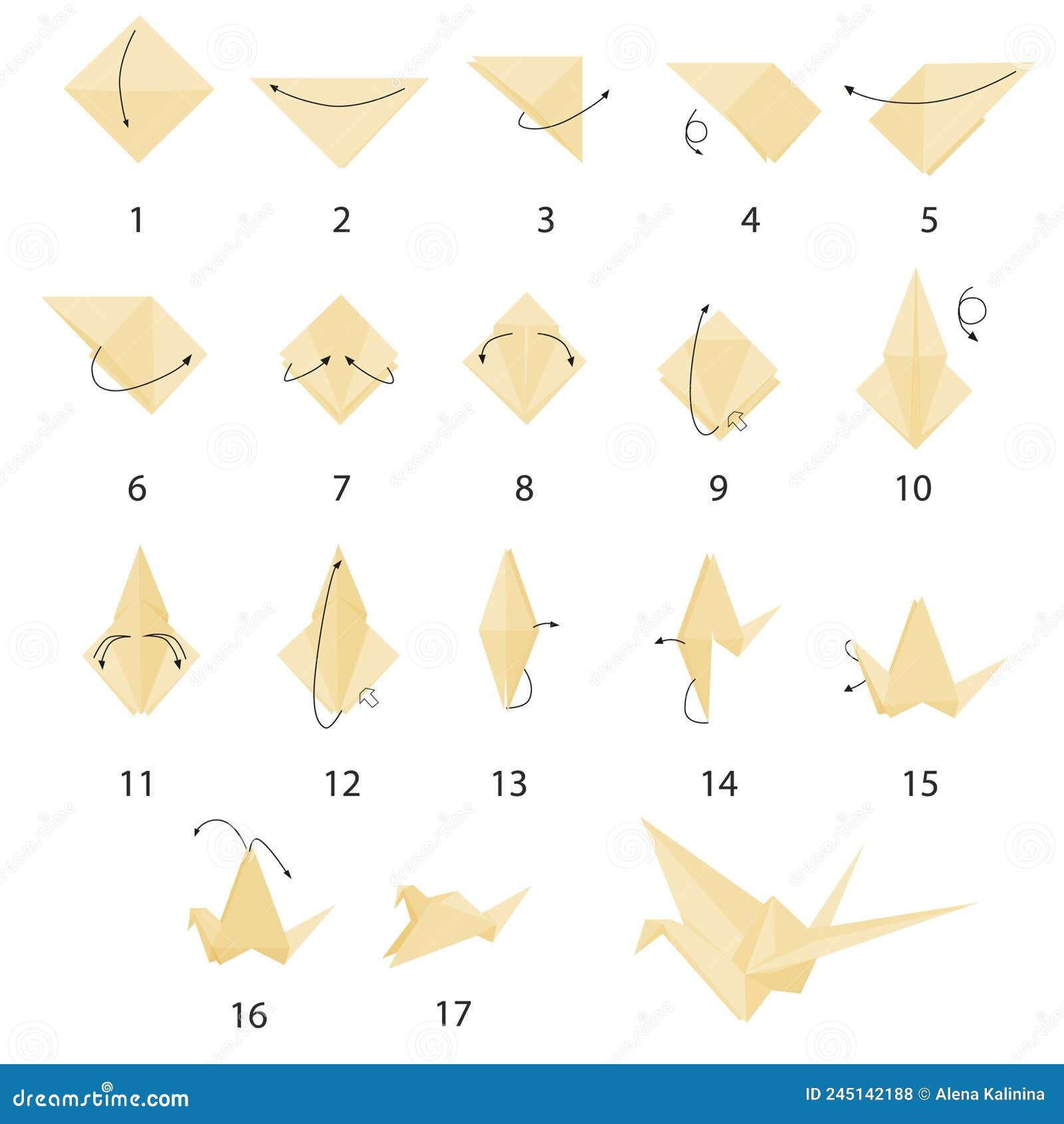 Instructions On How To Make Paper Crane Step By Step. Origami Stock ...