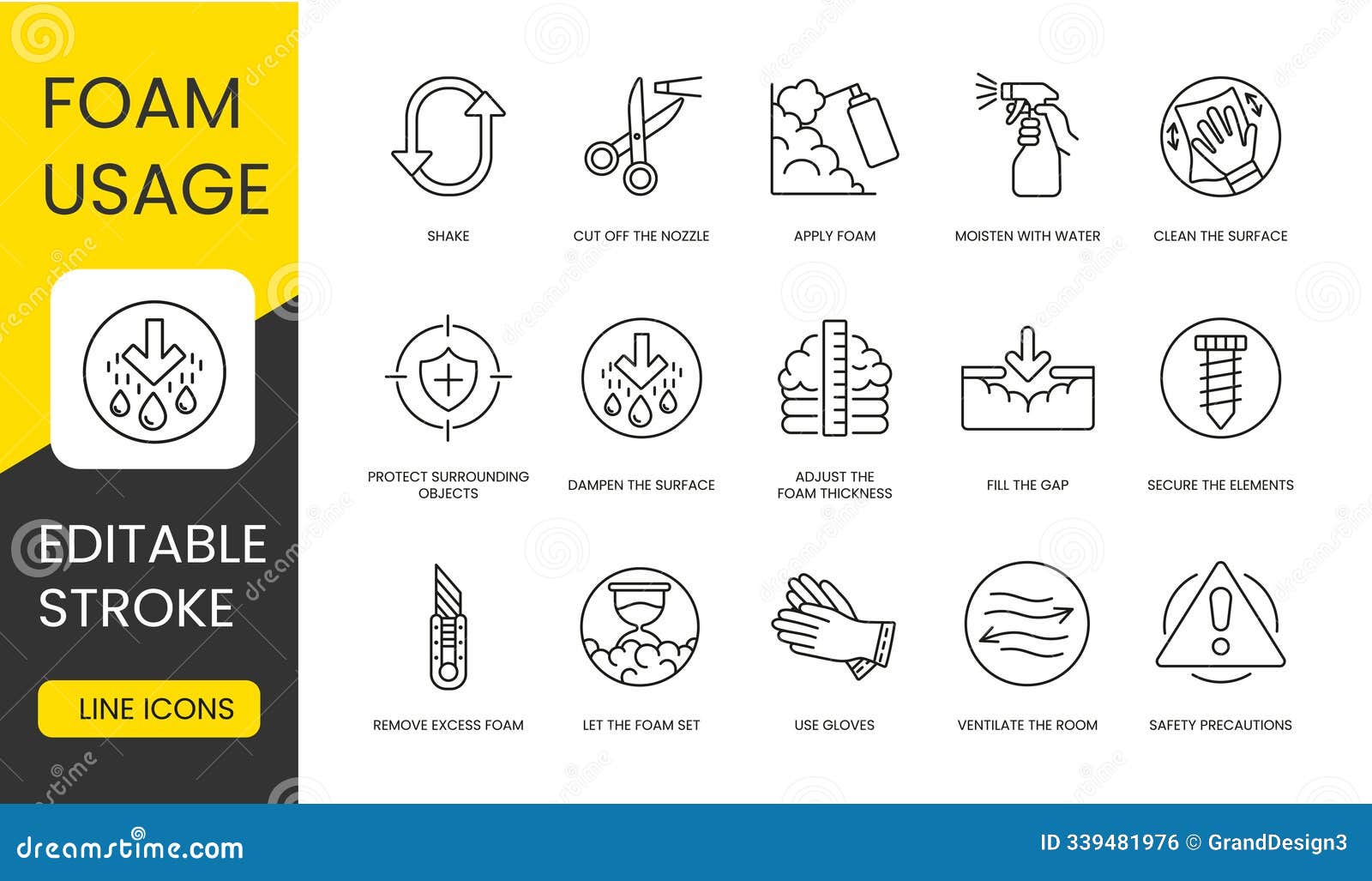 Instructions for Using Polyurethane Foam, Vector Line Icon Set with ...