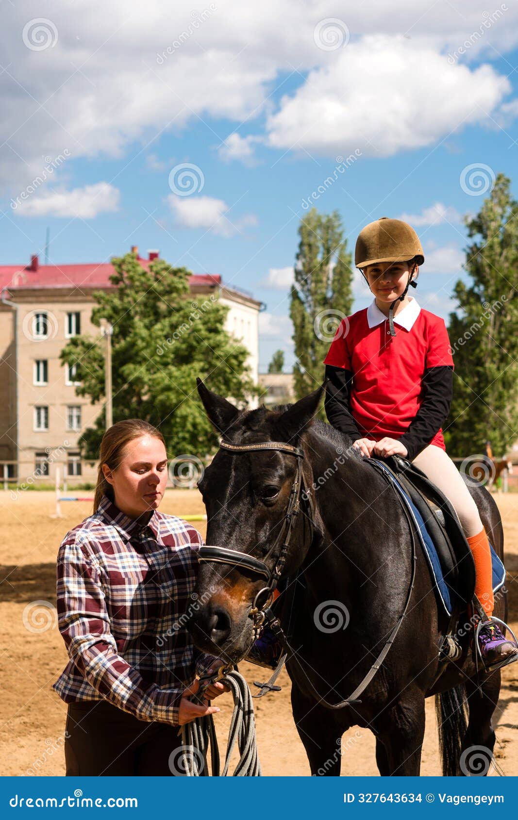Instructor Adjusts Young Rider S Position in Equestrian Training Stock ...