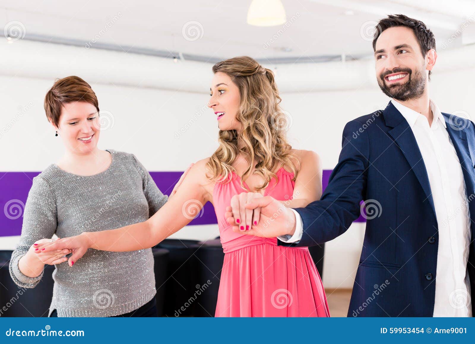 Instructor in Dance School with Couple Stock Photo - Image of activity ...