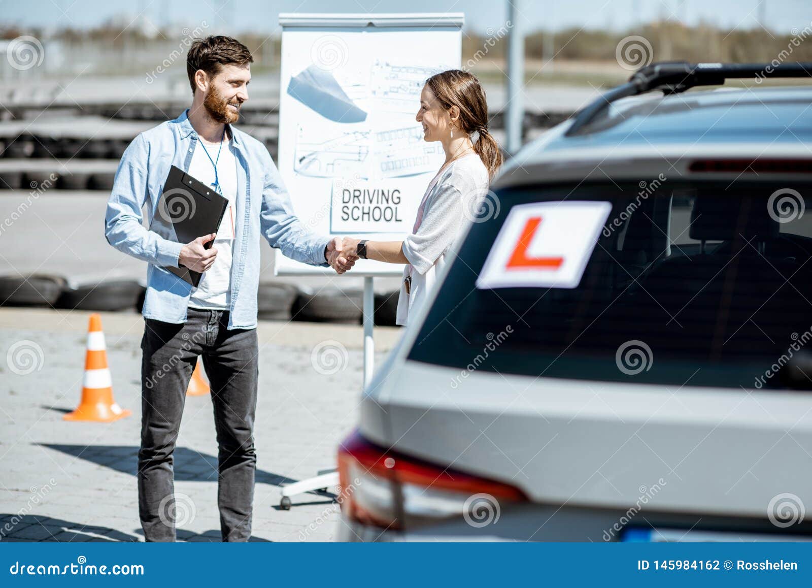 Instructor with Female Student at the Driver`s School Stock Photo ...