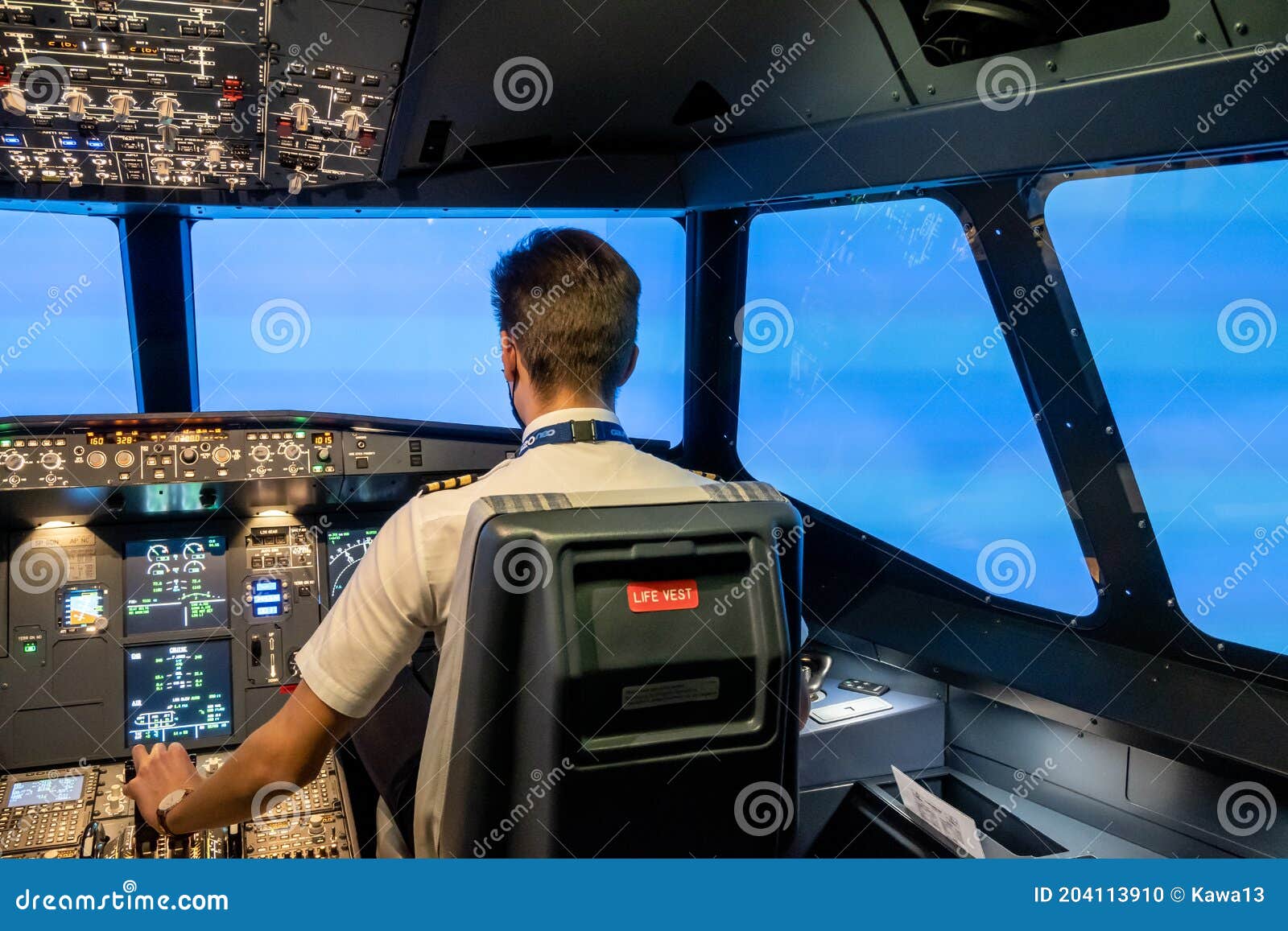 Instructor in the Flight Simulator Cabin during Training Editorial ...