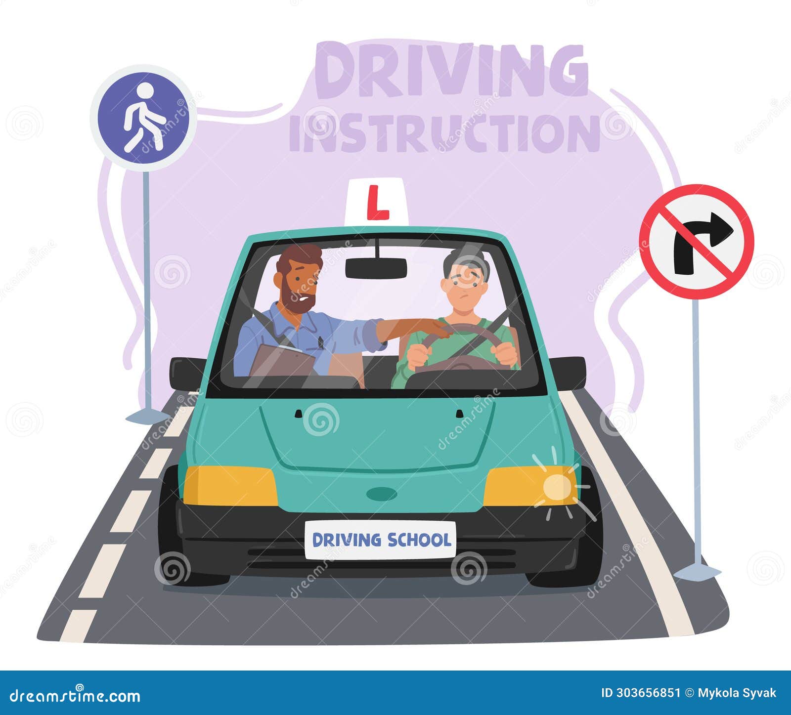 Instructor Guides Man through the Basics of Driving, Imparting ...