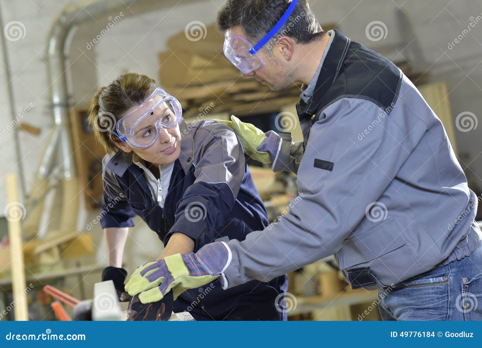 Instructor Showing Trainee Carpentry Work Stock Photo - Image of ...