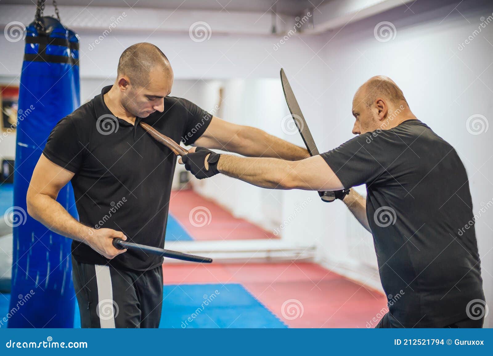 Instructor and Student Practice Long Sword and Knife Fighting Technique ...