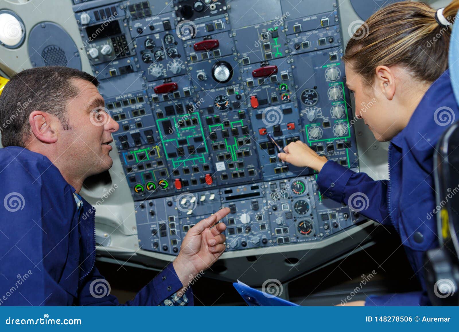 Instructor Teaching Female Engineer Cockpit Stock Photo - Image of ...