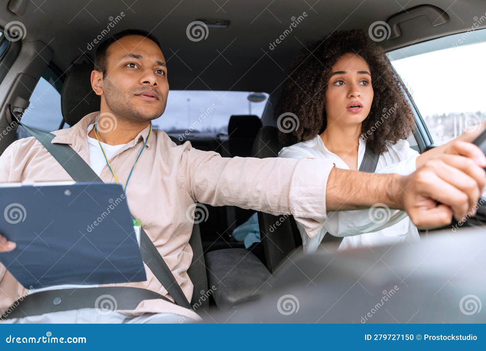 Instructor Teaching Learner Lady Driver To Drive in Dangerous ...