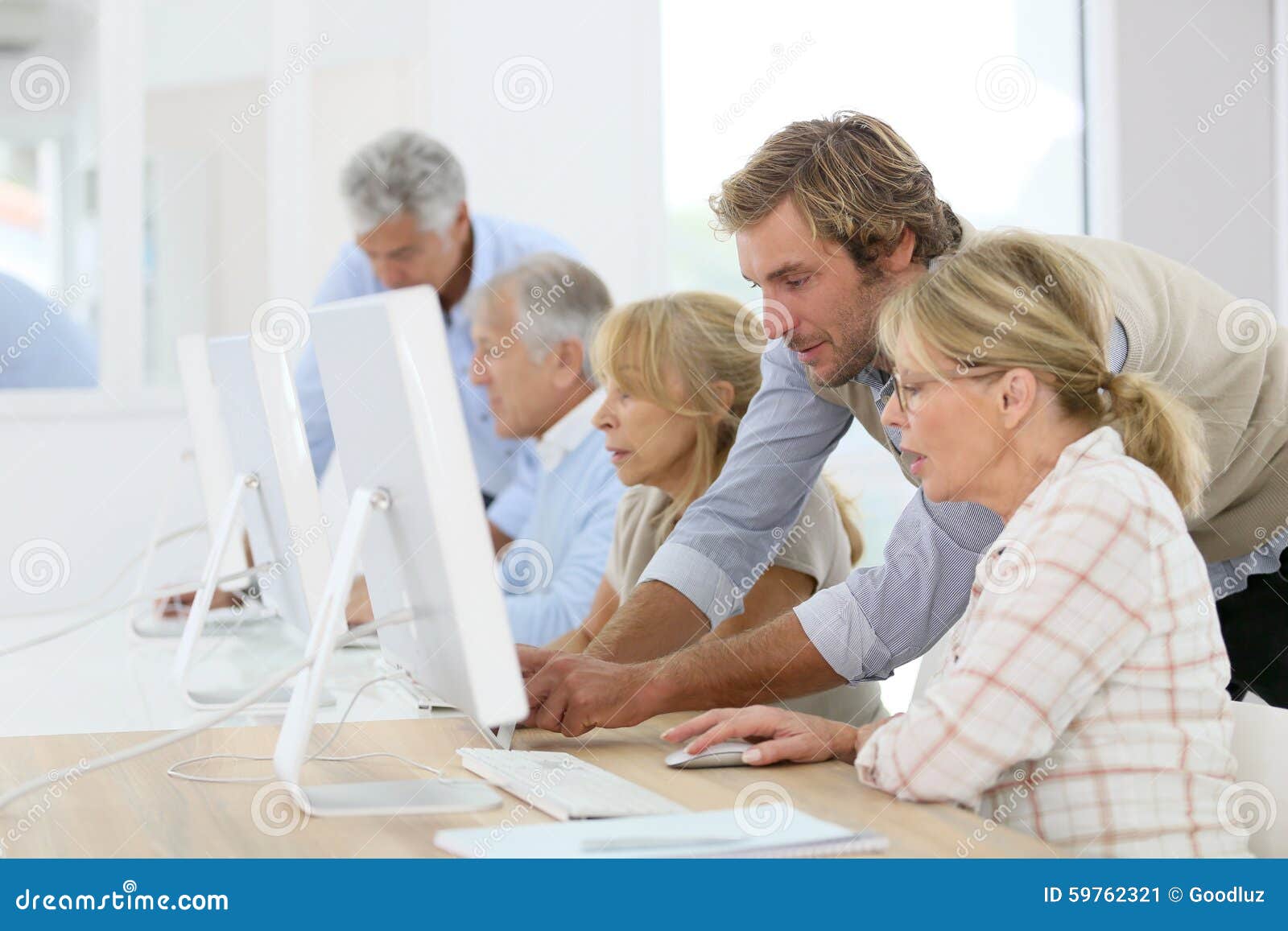 Instructor Teaching Seniors Informatics Stock Image - Image of computer ...