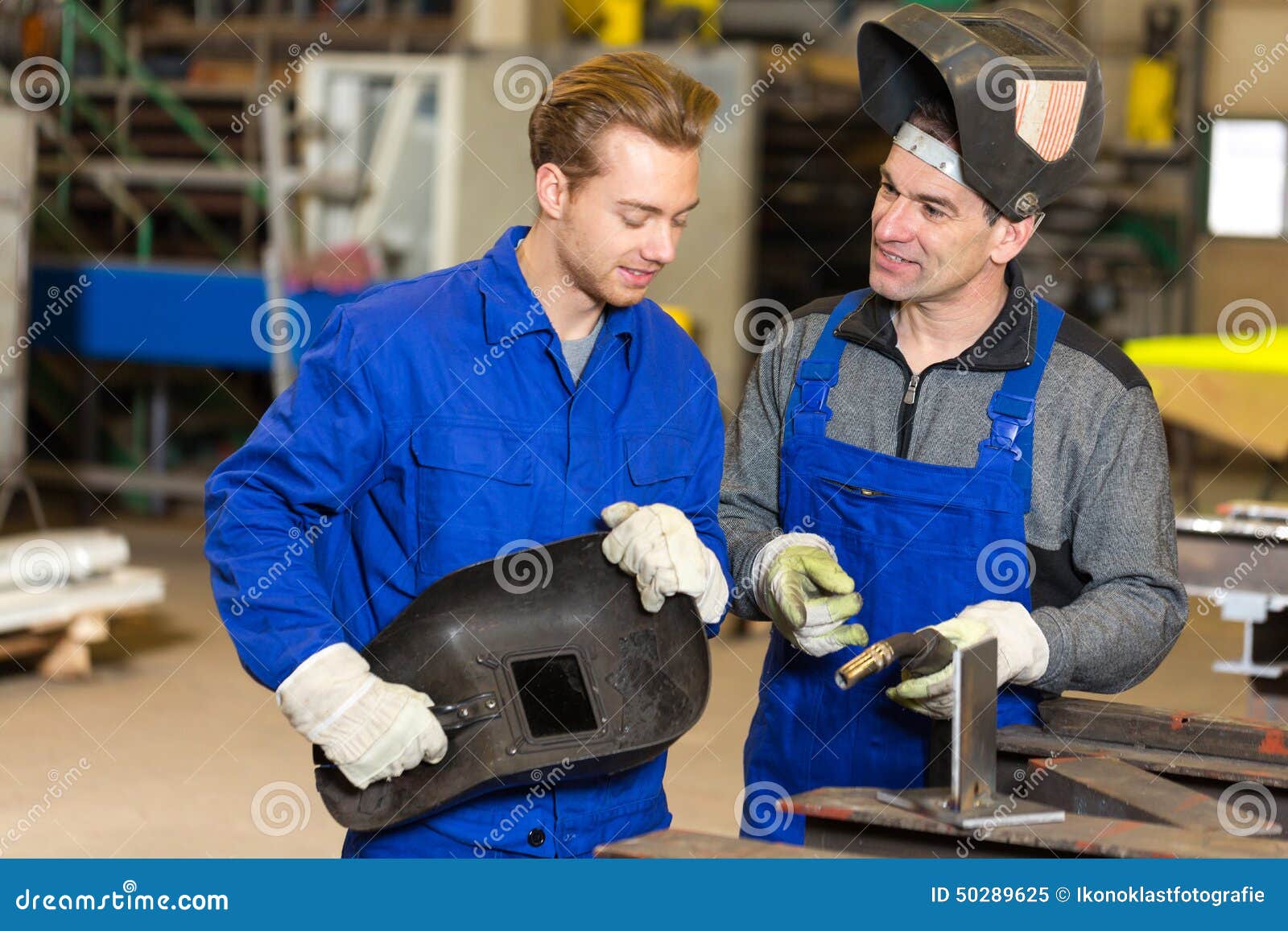 Instructor Teaching Trainee How To Weld Metal Stock Image - Image of ...