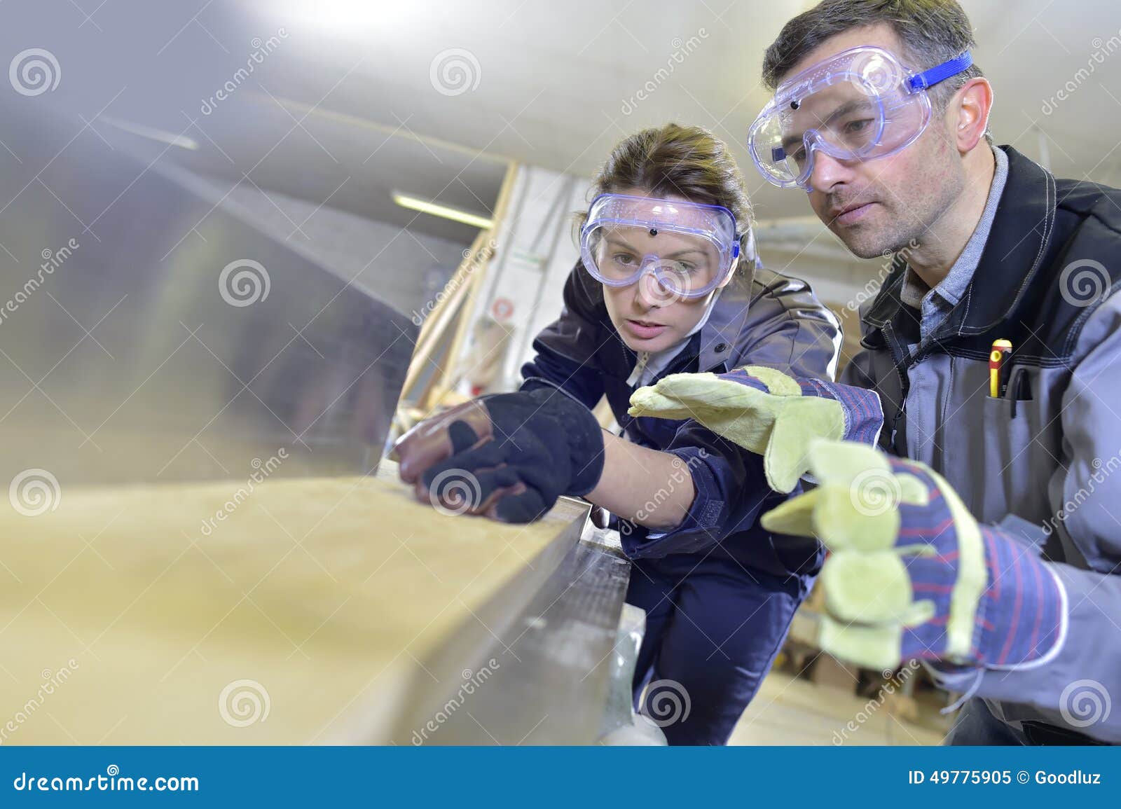 Instructor and Trainee Doing Carpentry Stock Image - Image of indoors ...