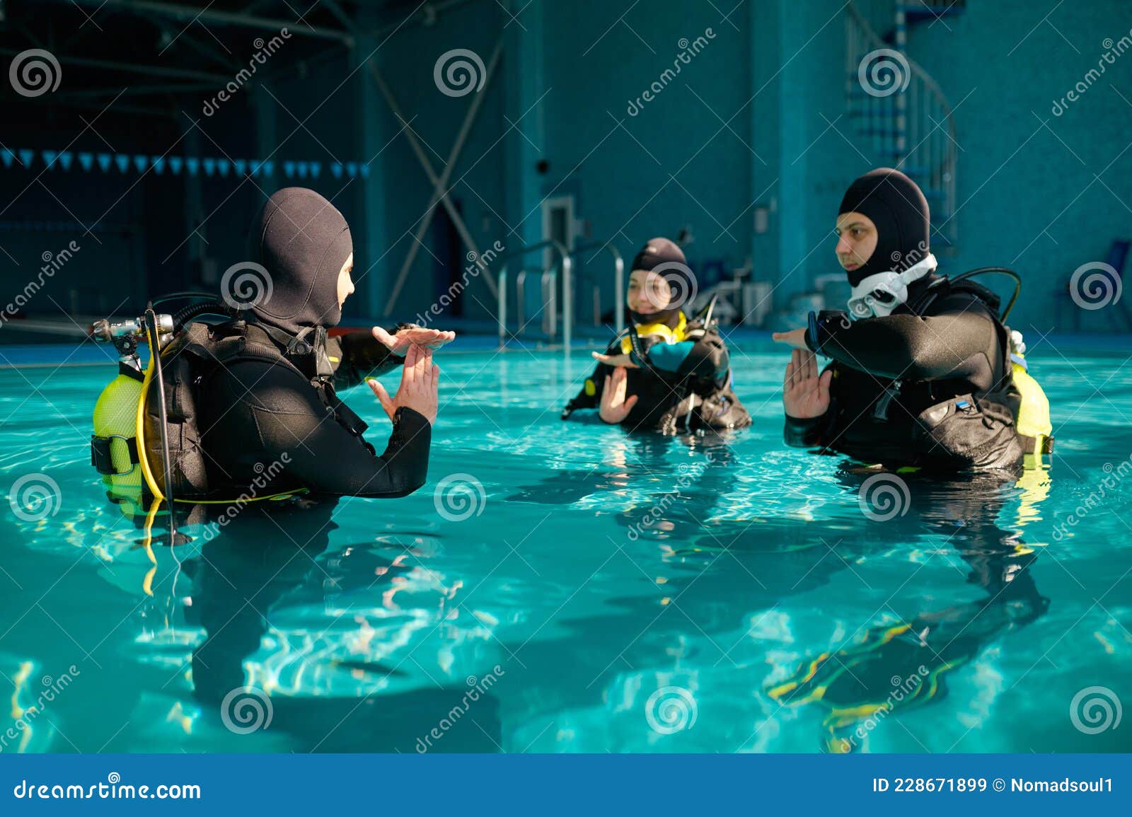 Instructor and Two Divers, Lesson in Diving School Stock Image - Image ...