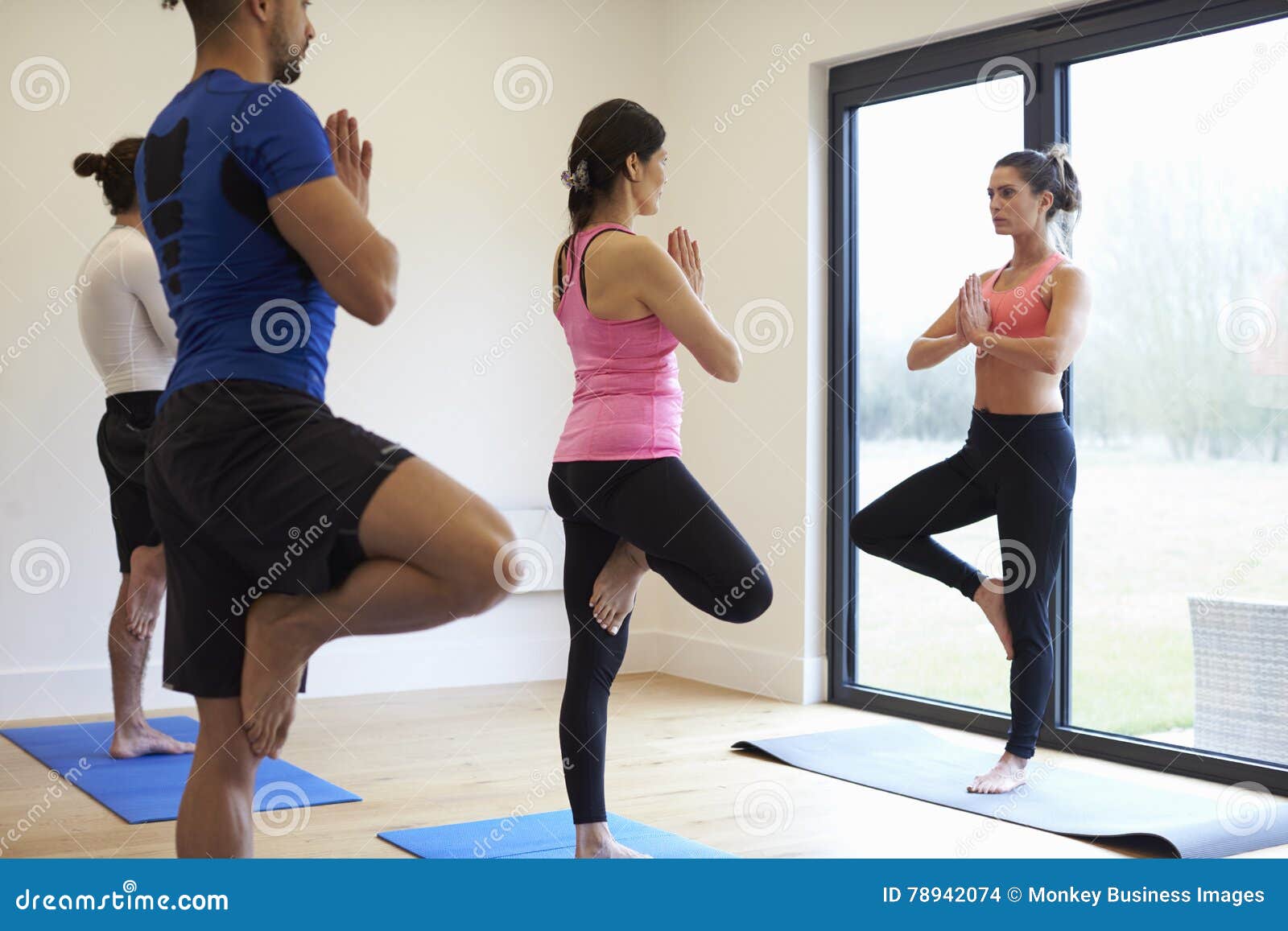Instructor with Yoga Class at Gym Stock Photo - Image of sports ...