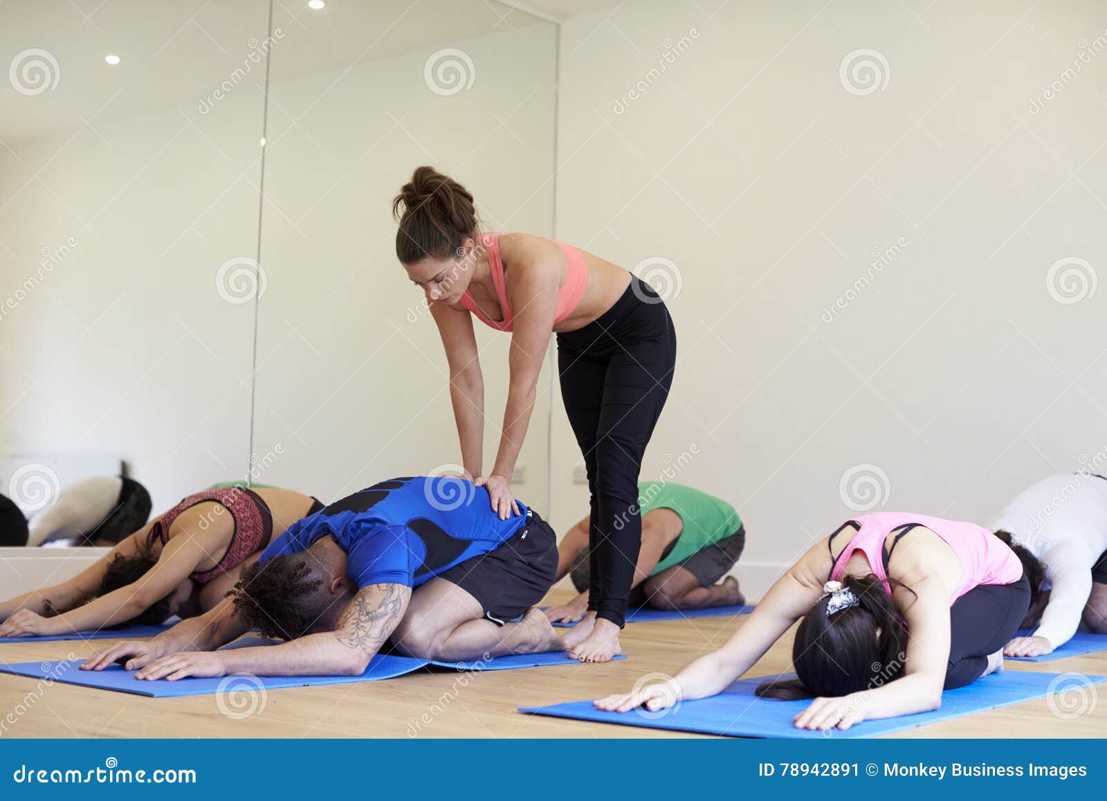 Instructor with Yoga Class at Gym Stock Image - Image of american ...