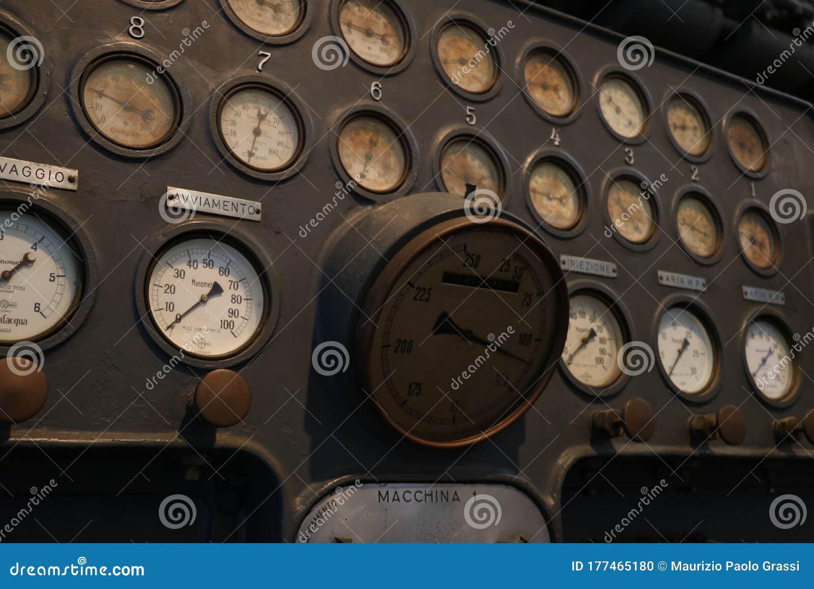 Instrument Panel with Pressure Gauge of a Control Panel of an Ancient ...