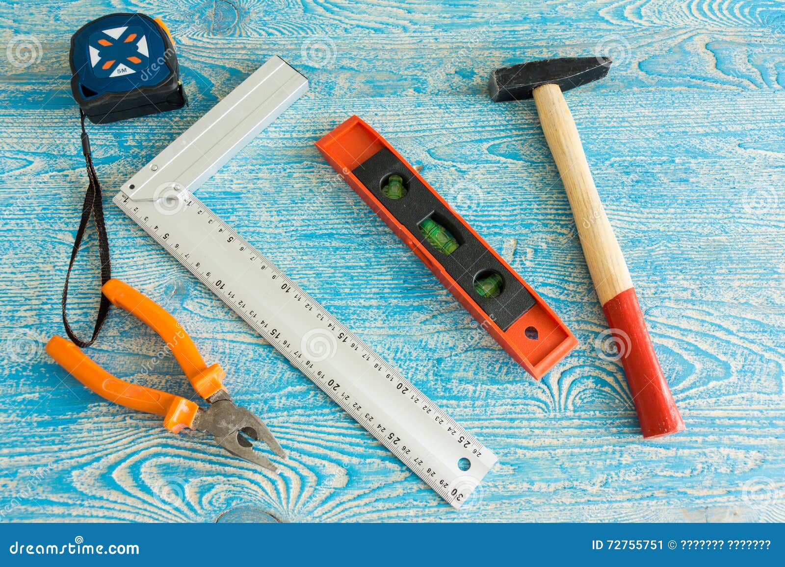 Instruments on a Blue Background Stock Image - Image of timber ...