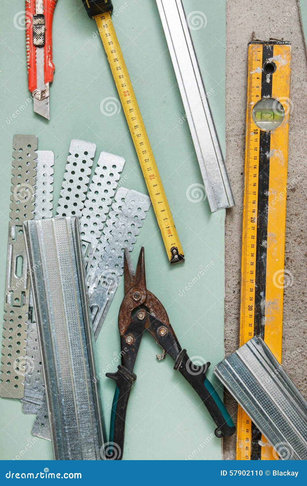 Instruments for Build a Plasterboard Walls Stock Photo - Image of ...