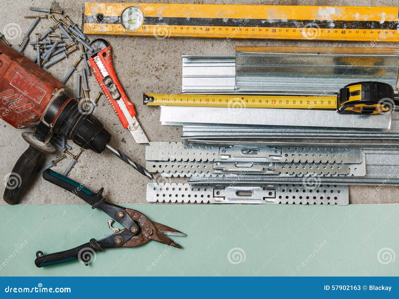 Instruments for Build a Plasterboard Walls Stock Image - Image of house ...