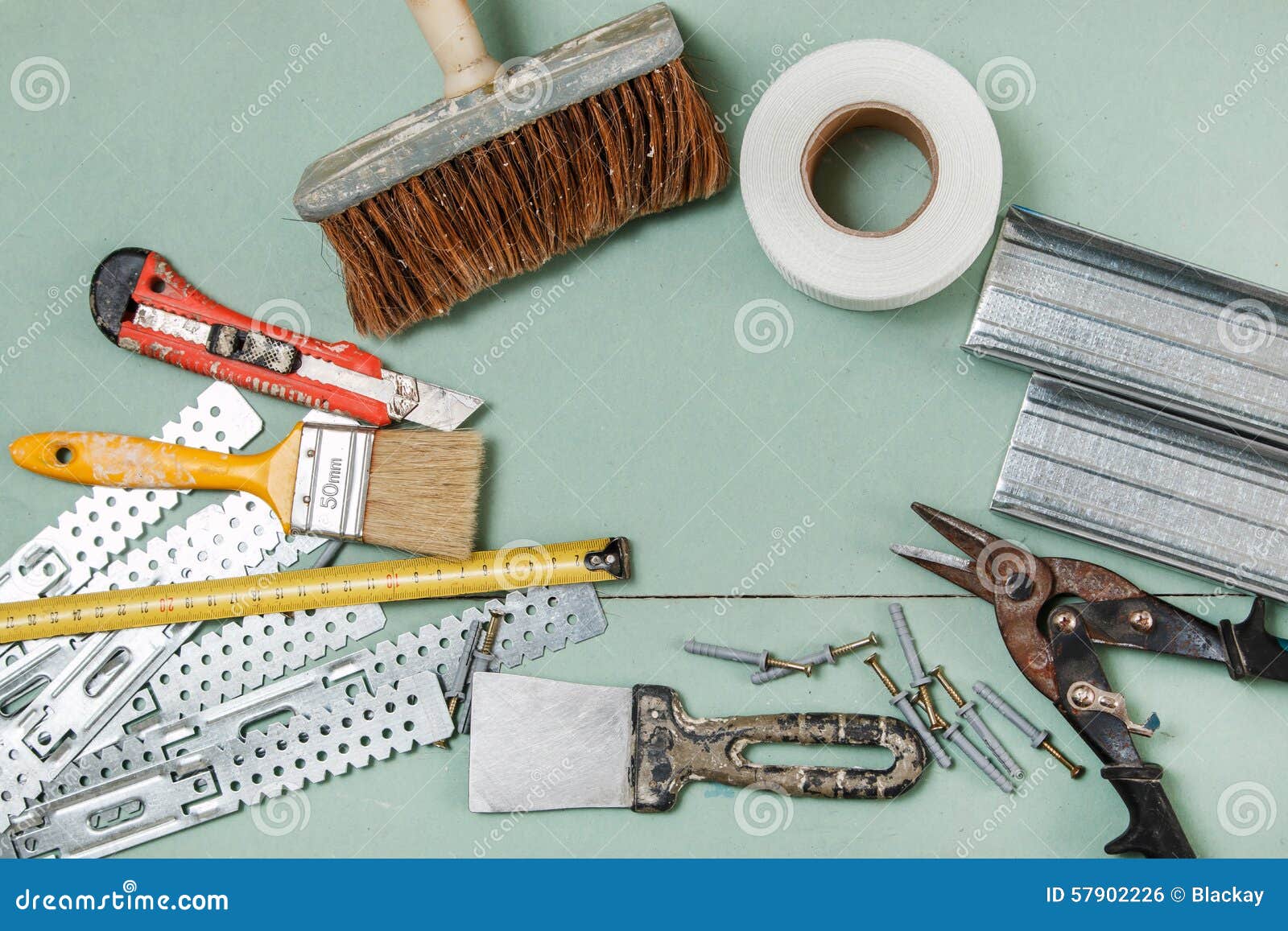 Instruments for Build a Plasterboard Walls Stock Photo - Image of blade ...