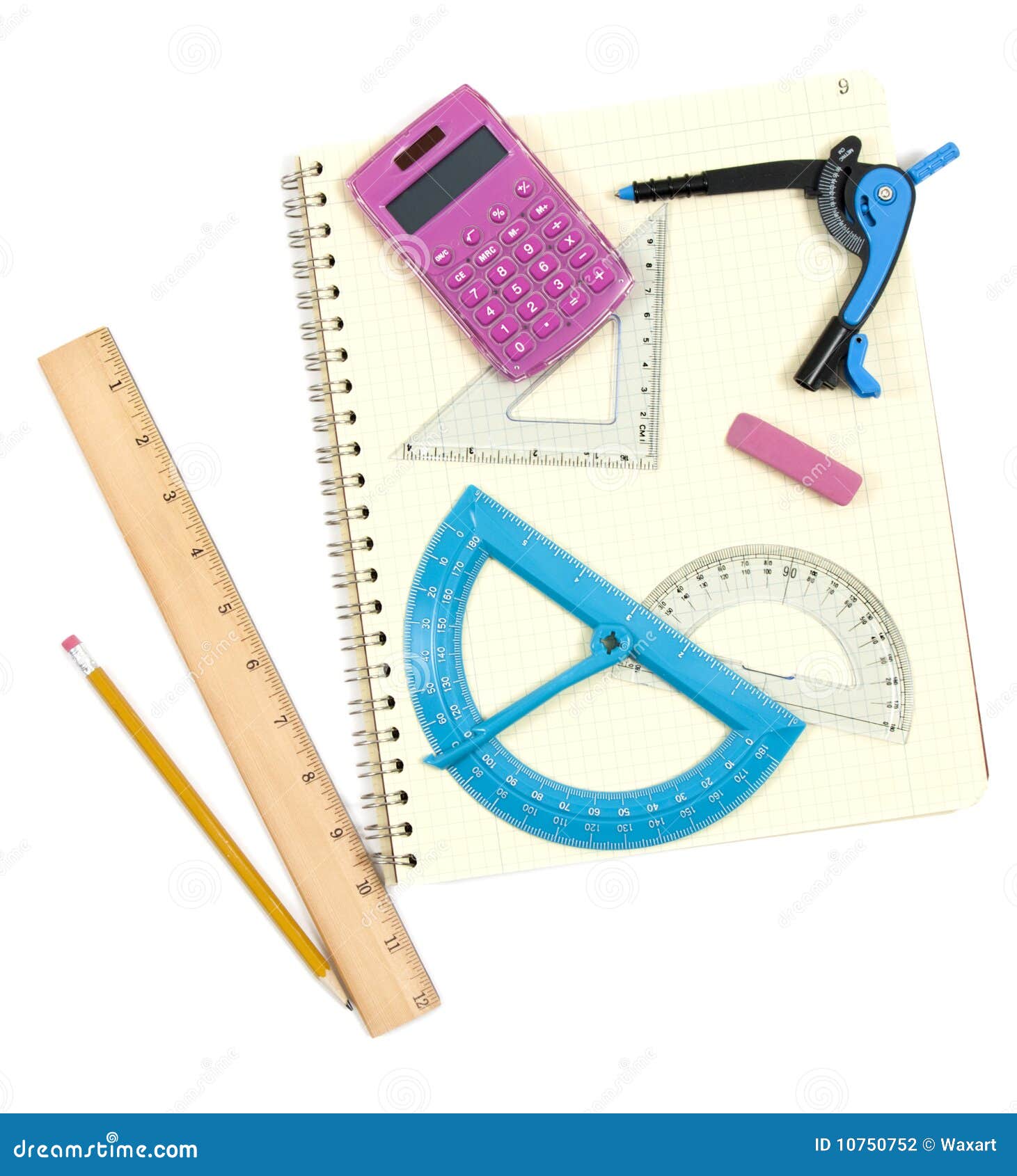 Instruments De Maths Et Bloc-notes Spiralé Photo stock - Image du ...